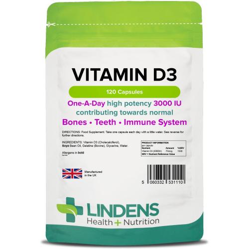 Lindens Vitamin D3 3000 IU Capsules (120 pack) - Natural Remedies 4u